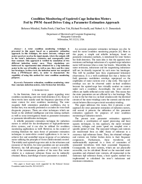 Pdf Condition Monitoring Of Squirrel Cage Induction Motors Fed By Pwm Based Drives Using A