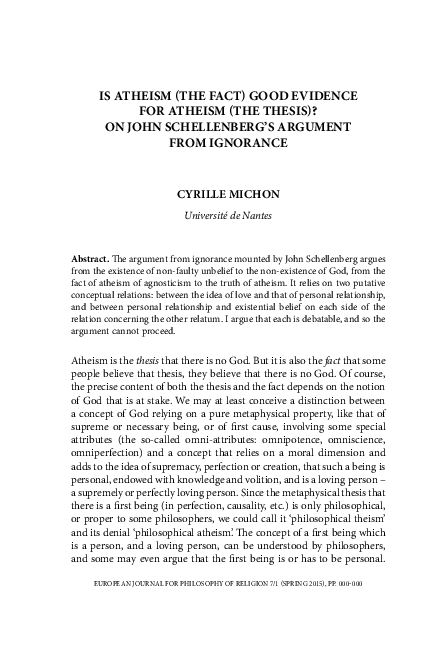 (PDF) Is Atheism (the Fact) Good Evidence for Atheism (the Thesis)? On ...