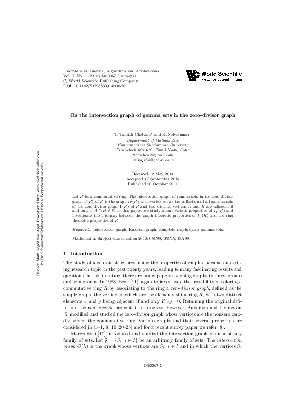 Pdf On The Intersection Graph Of Gamma Set Of The Zero Divisor Graphs
