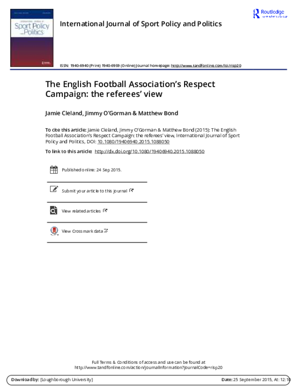 (PDF) The Football Association’s Respect Campaign: The Referees’ View