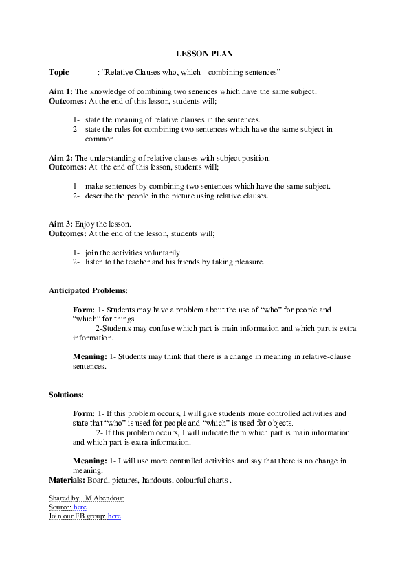(PDF) relative pronouns lesosn plan