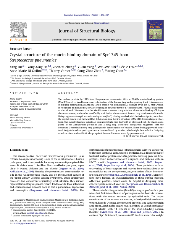 (PDF) Crystal structure of the mucin-binding domain of Spr1345 from ...