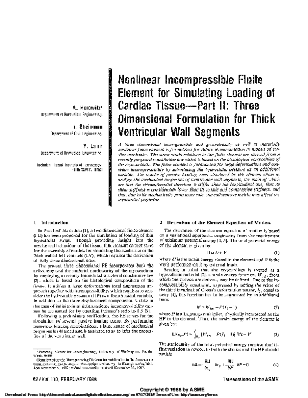 Pdf Nonlinear Incompressible Finite Element For Simulating Loading Of