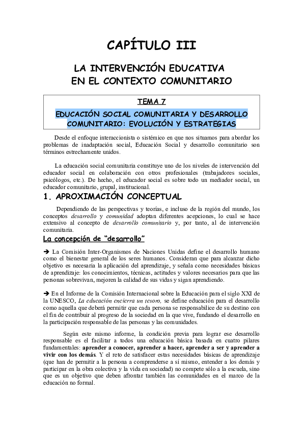 (PDF) CAPÍTULO III LA INTERVENCIÓN EDUCATIVA EN EL CONTEXTO COMUNITARIO TEMA 7 EDUCACIÓN SOCIAL ...