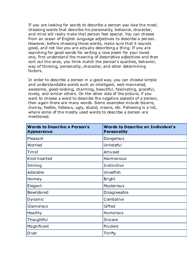 a to z words to describe someone