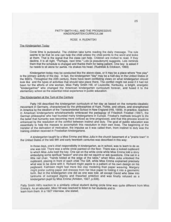 (PDF) Patty Smith Hill and the Progressive Kindergarten Curriculum