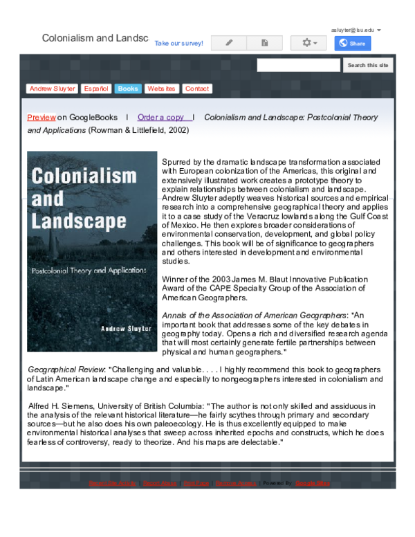 (PDF) Colonialism and Landscape: Postcolonial Theory and Applications ...