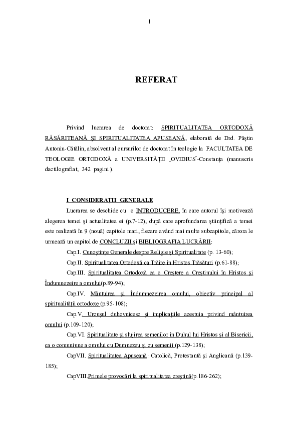 (DOC) Referat pentru teza de doctorat