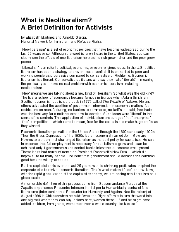 (PDF) What is Neoliberalism? A Brief Definition for Activists