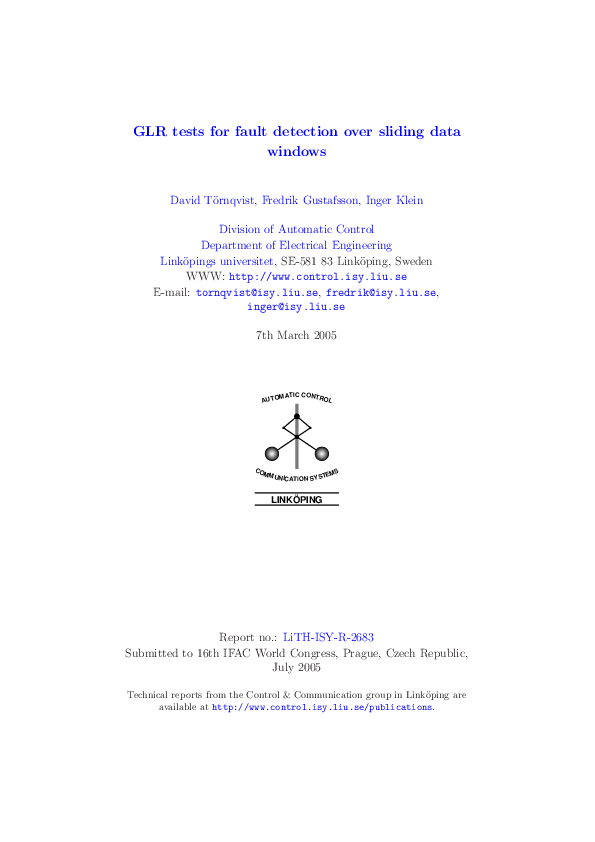 Pdf Glr Tests For Fault Detection Over Sliding Data Windows