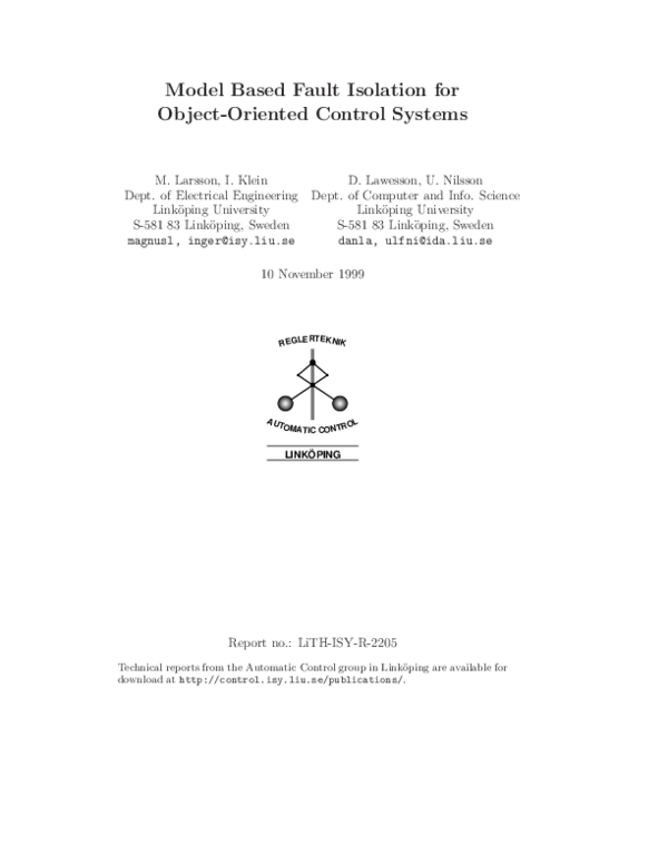 (PDF) Model Based Fault Isolation for Object-Oriented Control Systems