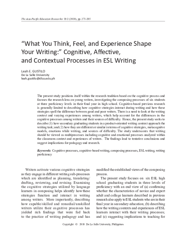 (PDF) “What you think, feel and experience shape your writing ...