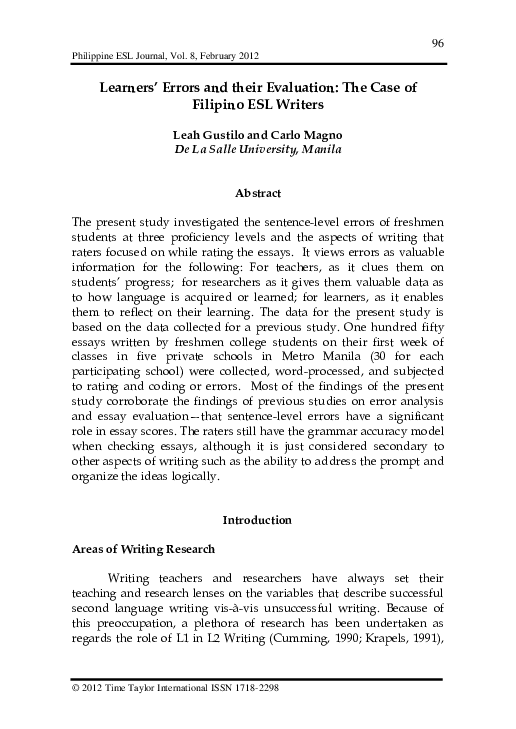 (PDF) Learners’ errors and their evaluation: The case of Filipino ESL ...