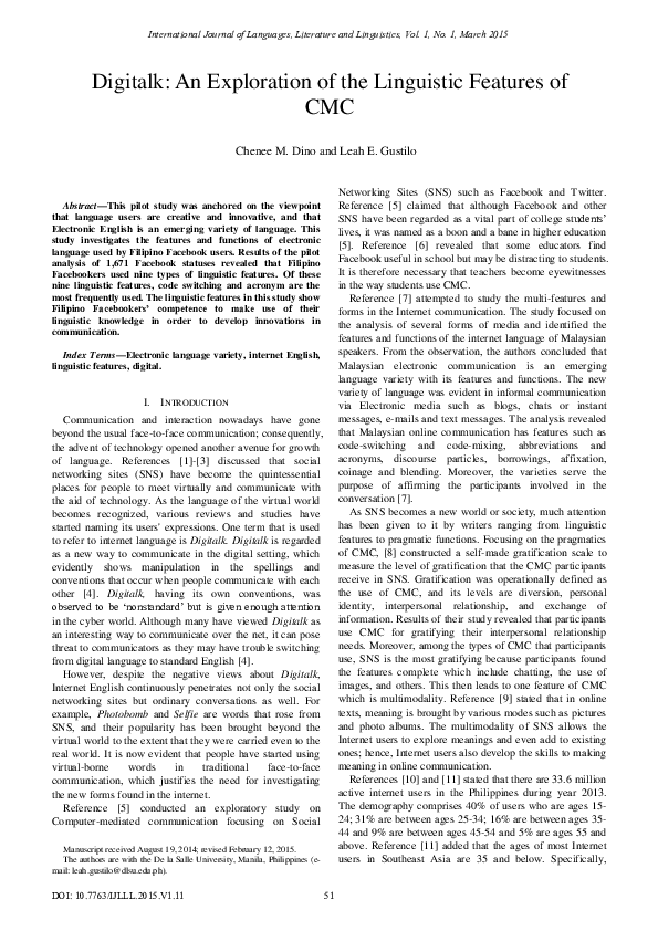 (PDF) Digitalk: an exploration of the linguistic features of CMC ...