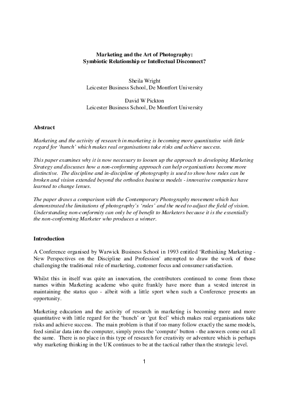 (PDF) 1995: Marketing and the Art of Photography: Symbiotic ...