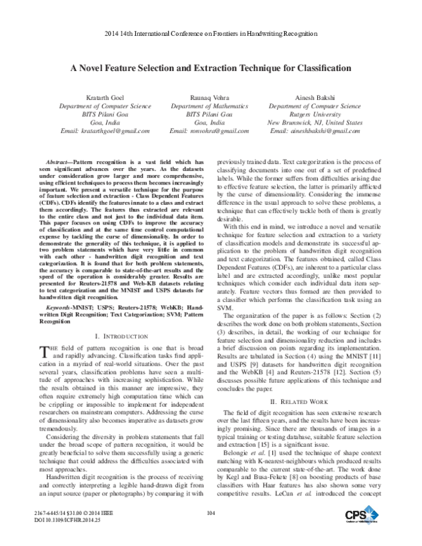 Pdf A Novel Feature Selection And Extraction Technique For Classification