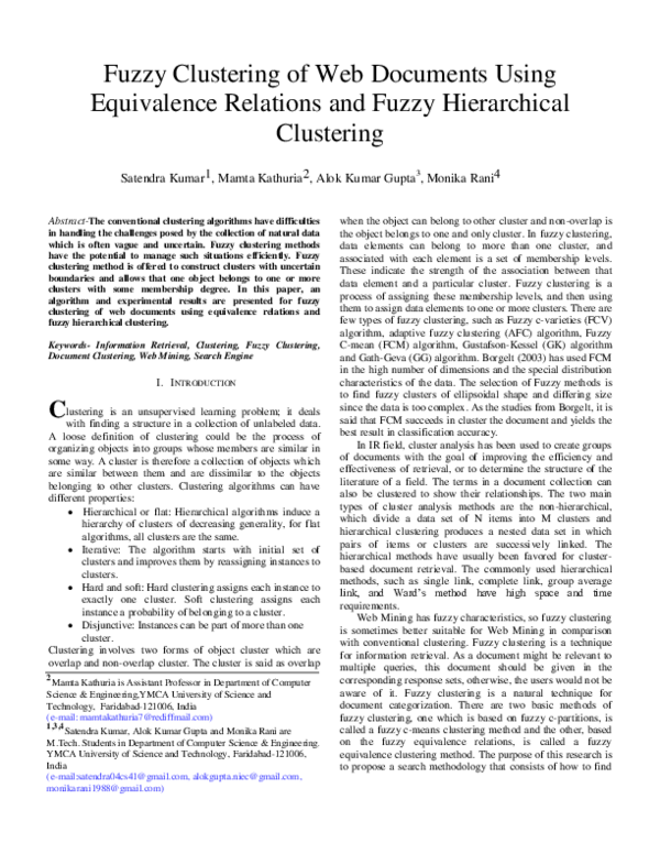 Pdf Fuzzy Clustering Of Web Documents Using Hierarchies