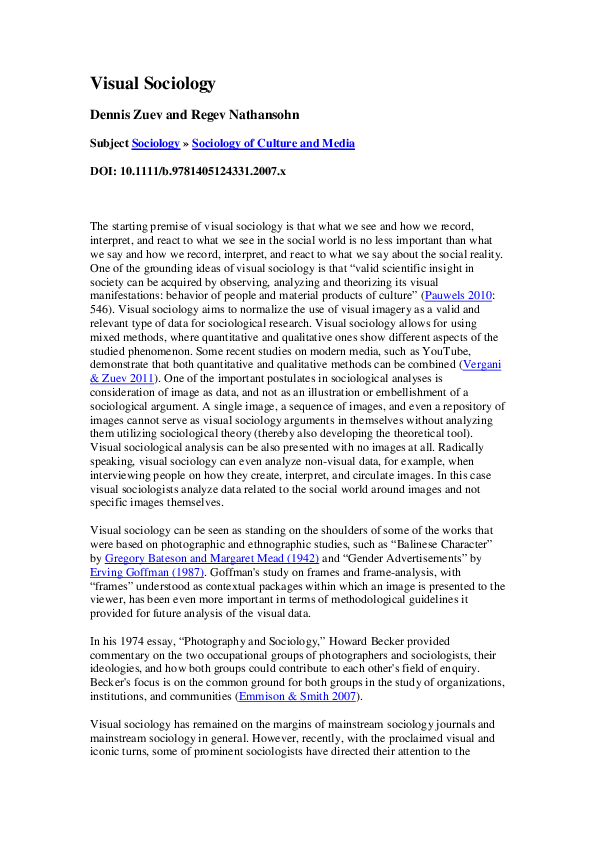(PDF) "Visual Sociology" (with Dennis Zuev), in George Ritzer and J ...