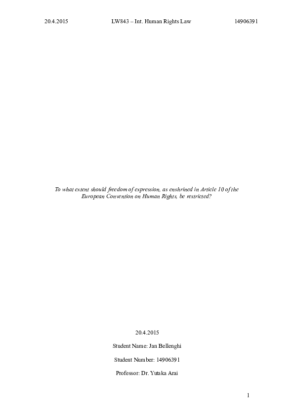 (DOC) To what extent should freedom of expression, as enshrined in ...
