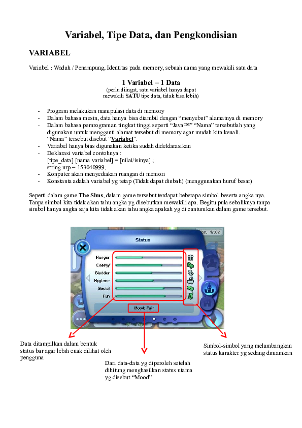 (DOC) Variabel, Tipe Data dan Pengkondisian