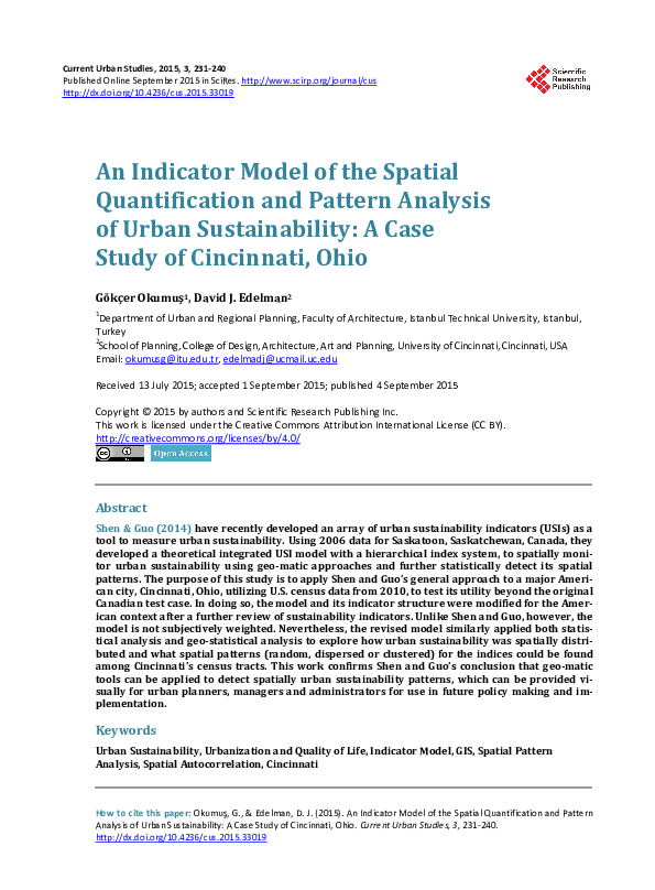 Pdf An Indicator Model Of The Spatial Quantification And Pattern