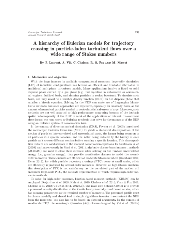 (PDF) A hierarchy of Eulerian models for trajectory crossing in particle-laden turbulent flows ...