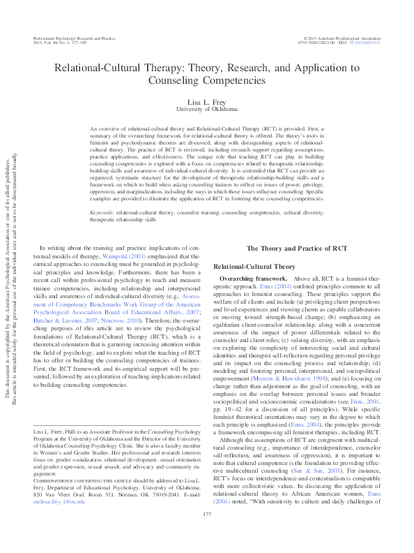(PDF) Relational-cultural therapy: Theory, research, and application to ...