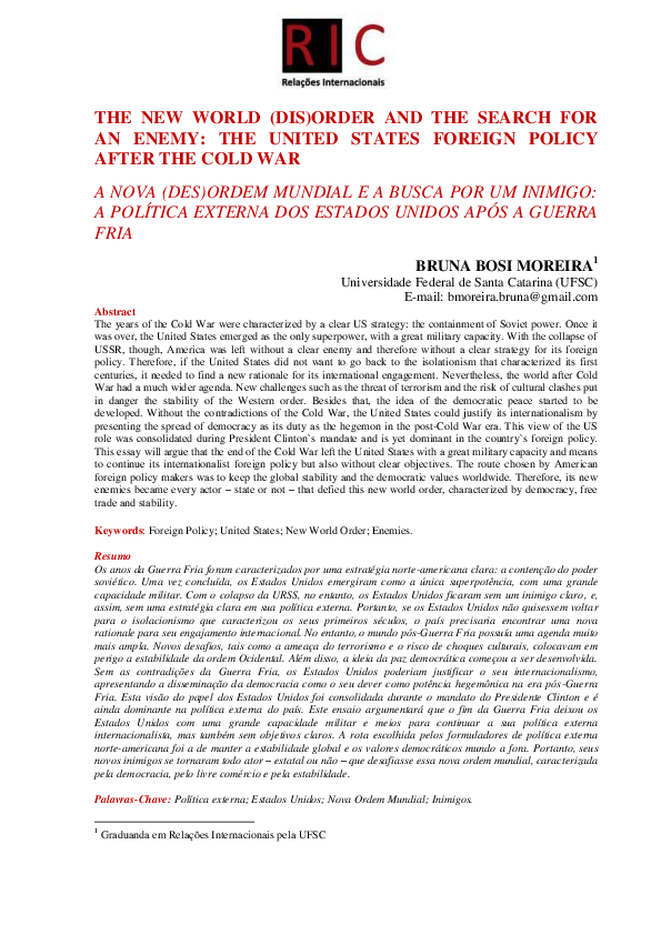 (PDF) The new world (dis)order and the search for an enemy: the United ...