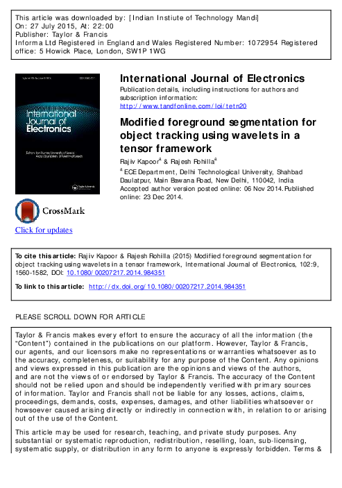 Pdf International Journal Of Electronics Modified Foreground Segmentation For Object Tracking