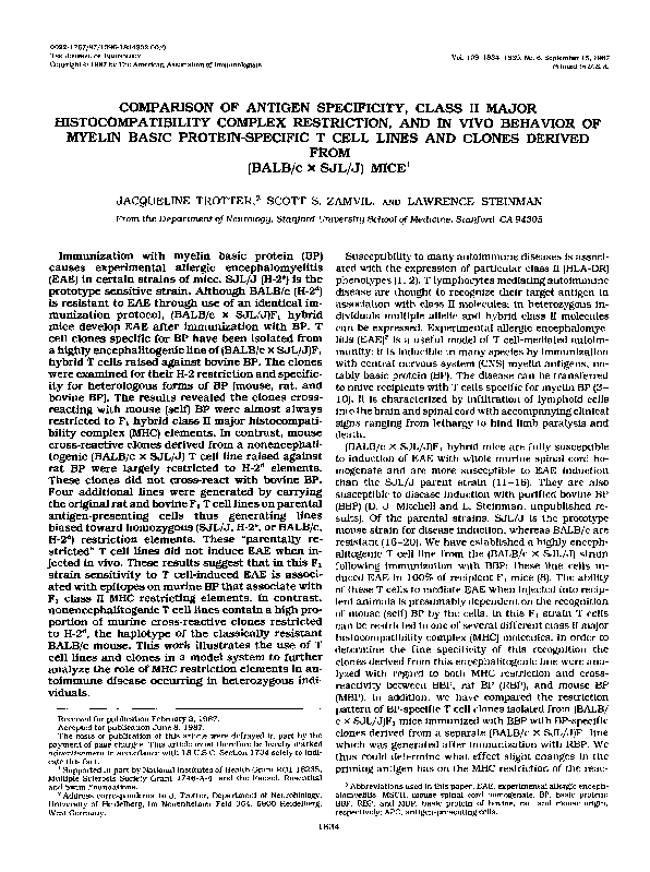 (PDF) Comparison of antigen specificity, class II major ...