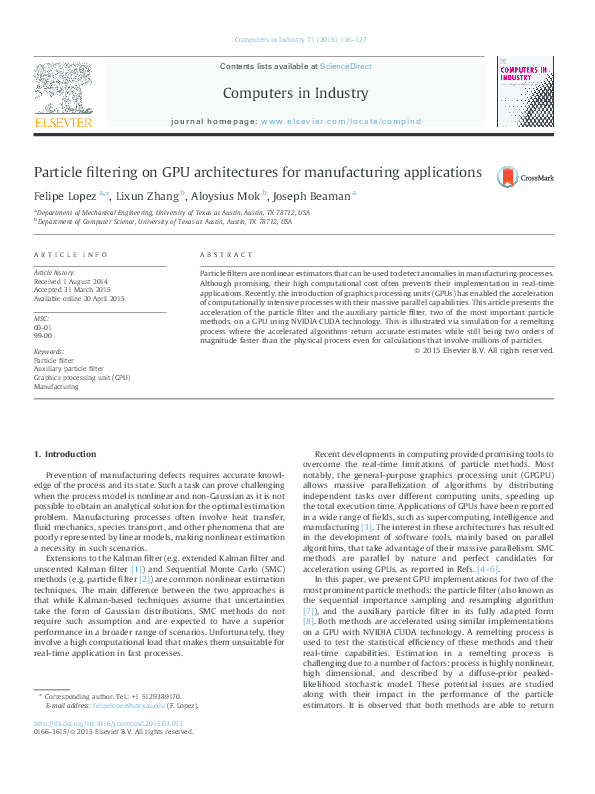 Pdf Particle Filtering On Gpu Architectures For Manufacturing