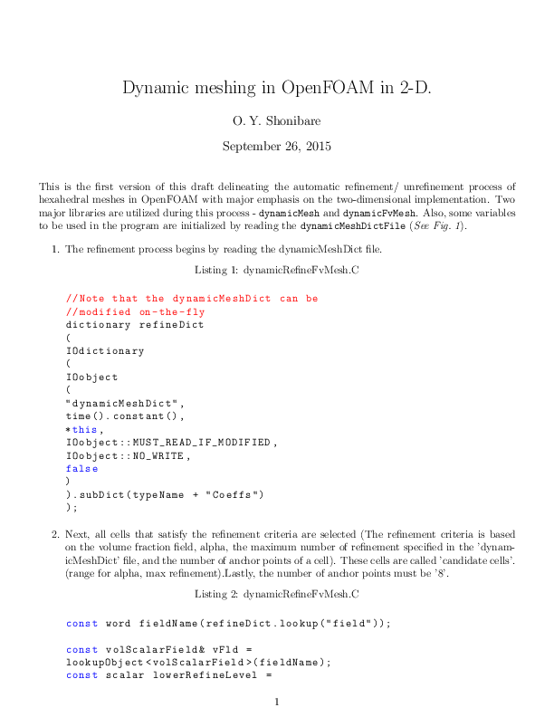 Pdf Two Dimensional Adaptive Meshing In Openfoam
