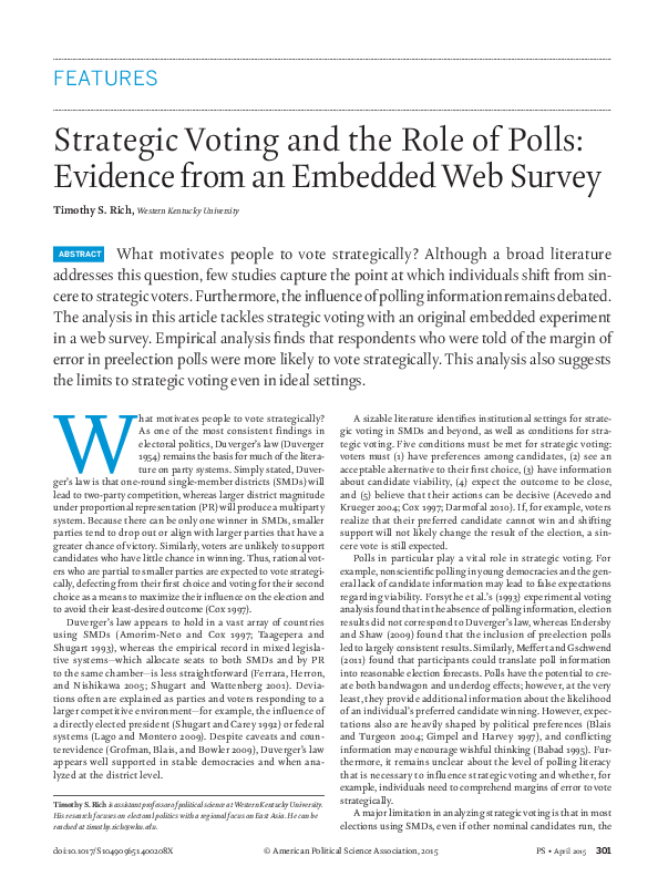 (PDF) Strategic Voting and the Role of Polls: Evidence From an Embedded ...