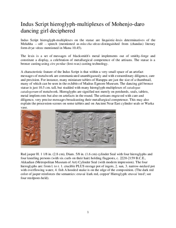 (PDF) Indus Script hieroglyph-multiplexes of Mohenjo-daro dancing girl ...