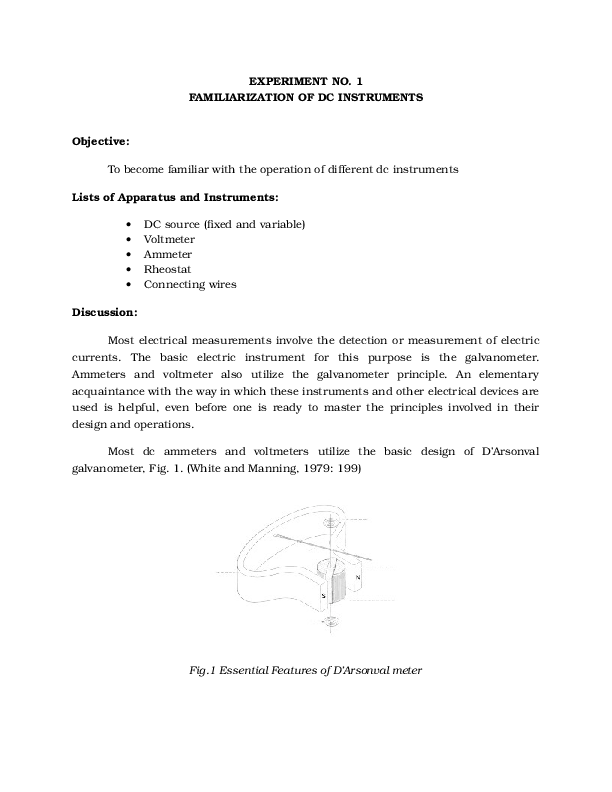 (DOC) EXPERIMENT NO. 1 FAMILIARIZATION OF DC INSTRUMENTS