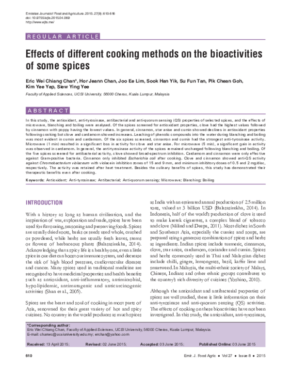 Effects of different cooking methods on the bioactivities of some spices