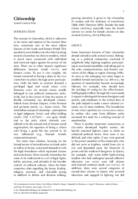 (PDF) Citizenship in the Greek and Roman World