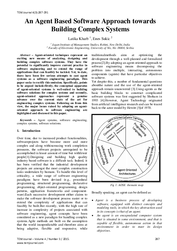 (PDF) An Agent Based Software Approach towards Building Complex Systems