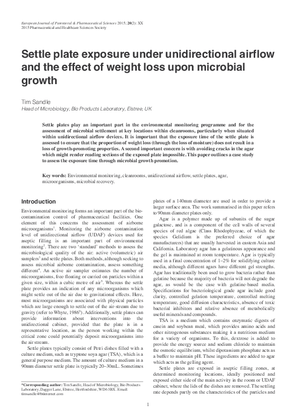 (PDF) Settle plate exposure under unidirectional airflow and the effect ...