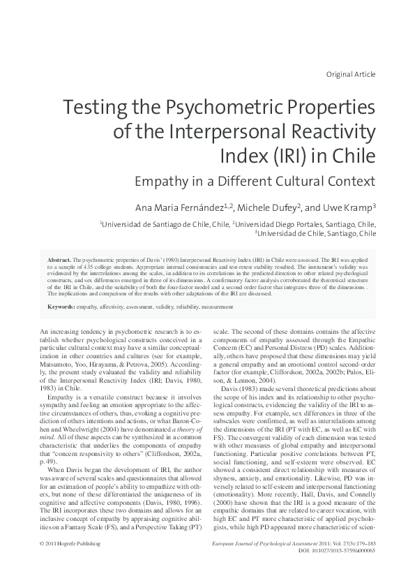 (PDF) Testing the Psychometric Properties of the Interpersonal ...