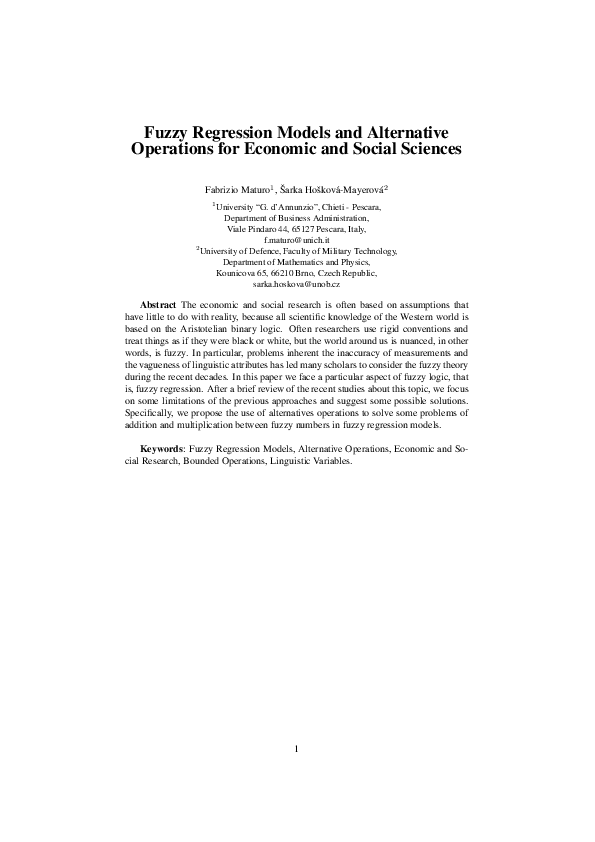 (PDF) Fuzzy regression models and alternative operations for economic and social sciences