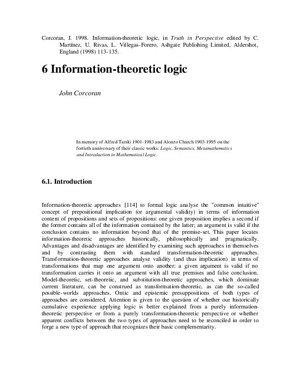 Pdf Information Theoretic Logic