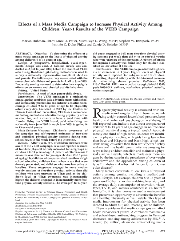(PDF) Children: Year1 Results of the VERB Campaign Effects of a Mass ...