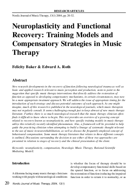 (PDF) Neuroplasticity and Functional Recovery: Training Models and ...