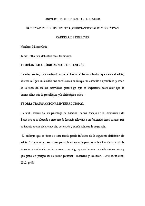 (DOC) Ensayo sobre teorías del estrés