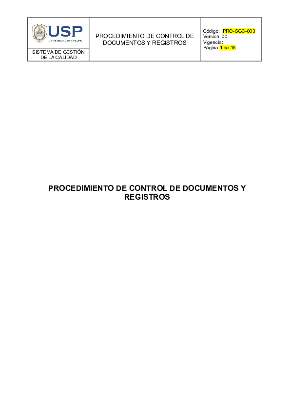 (DOC) PROCEDIMIENTO DE CONTROL DE DOCUMENTOS Y REGISTROS PROCEDIMIENTO ...