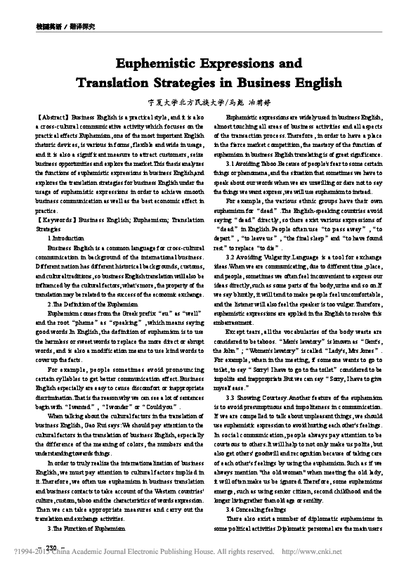 (PDF) Euphemistic Expressions and Translation Strategies in Business ...