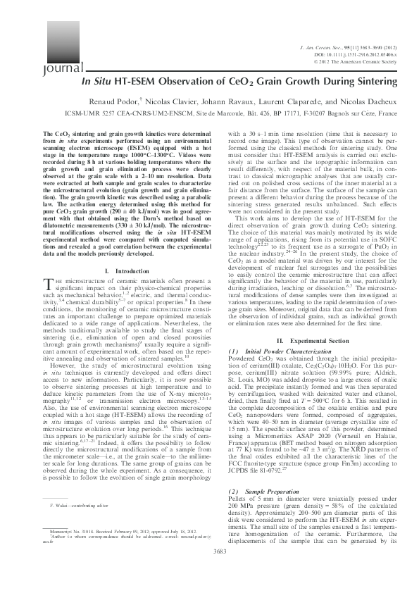 In Situ HT-ESEM Observation of CeO 2 Grain Growth During Sintering
