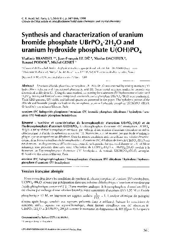 Synthesis and characterization of uranium bromide phosphate UBrPO4·2H2O ...