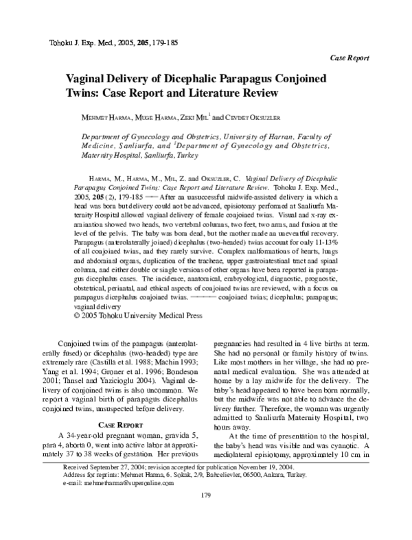 (PDF) Vaginal Delivery of Dicephalic Parapagus Conjoined Twins: Case ...